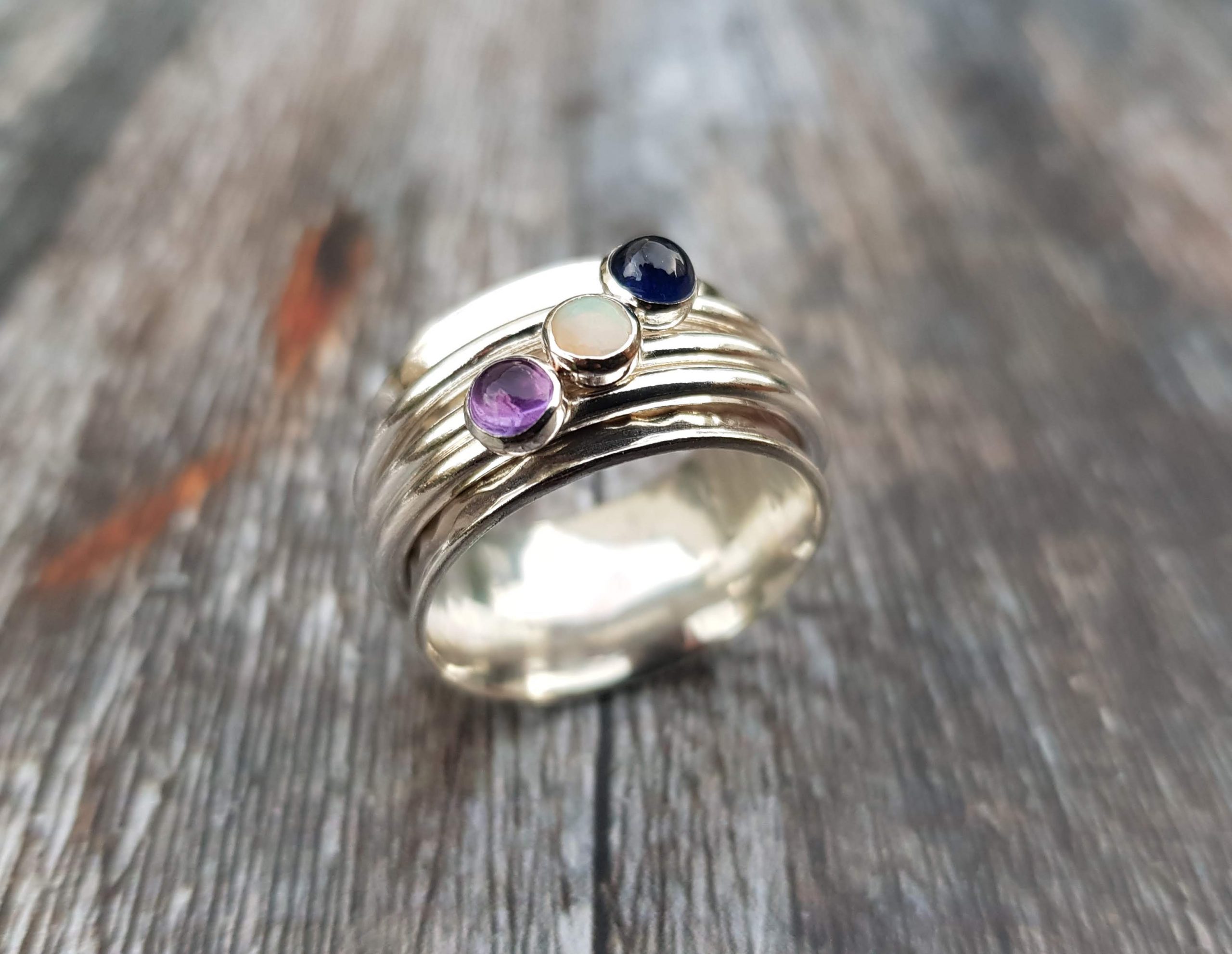 Triple Gemstone Spinning Ring – Silverpickle
