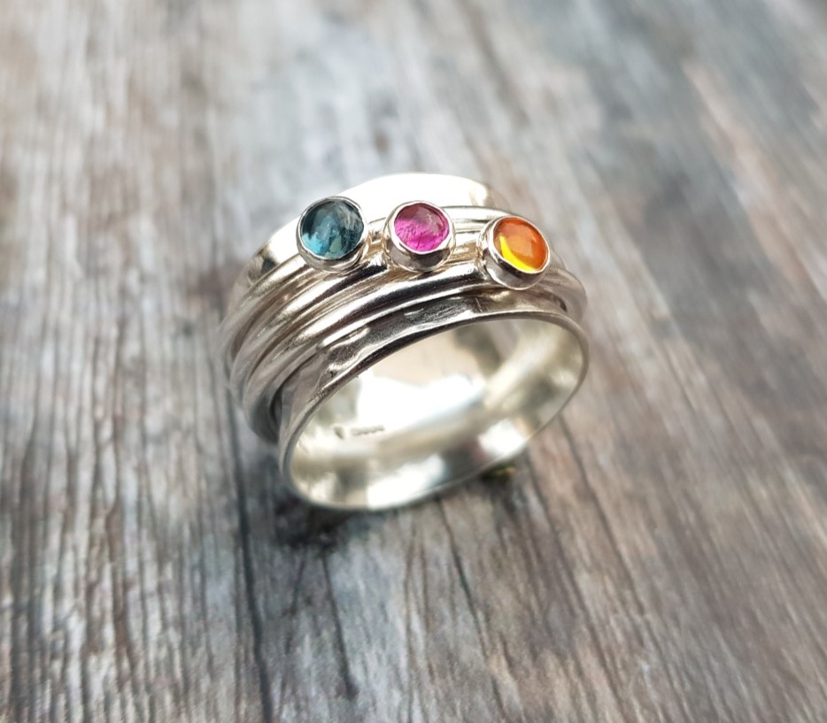 Triple Gemstone Spinning Ring – Silverpickle
