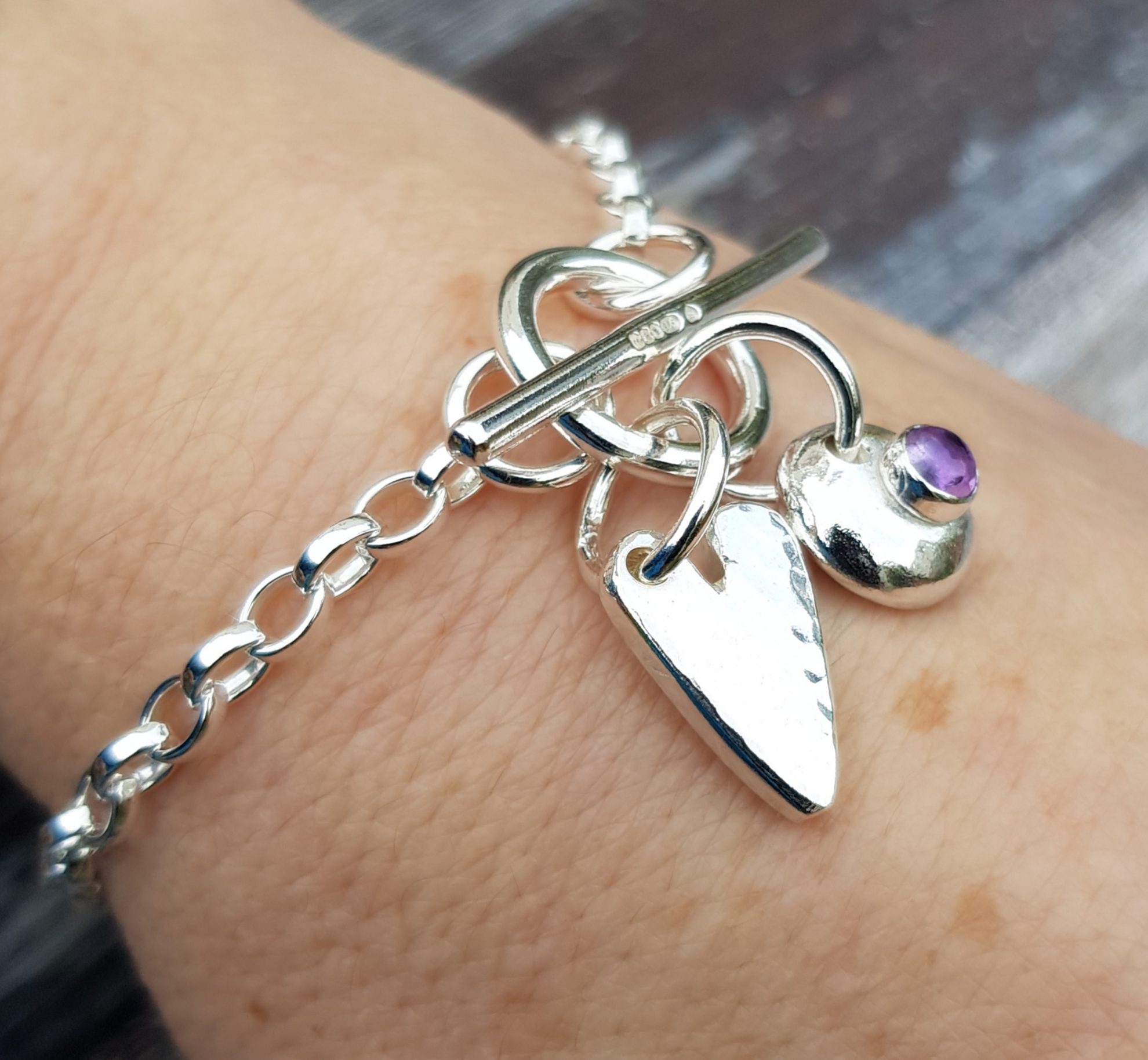 Heart and Gemstone Pebble Charm Bracelet – Silverpickle